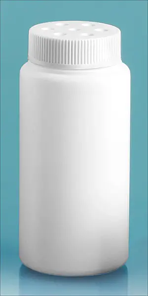 3 oz White HDPE Powder Style Bottles w/ White Twist Top Sifter Caps | SKS Bottle & Packaging