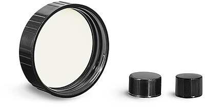 13/425 Plastic Caps, Black Ribbed Phenolic PV Lined Caps