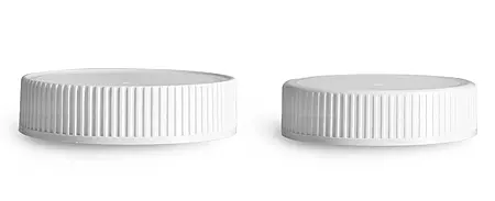 70 mm Plastic Caps, White Polypropylene Ribbed Caps w/ Induction Liners | SKS Bottle & Packaging