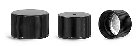 28/410 Black Polypropylene Ribbed Caps w/ Foam Induction Liners | SKS Bottle & Packaging