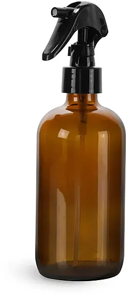 8 oz Amber Glass Boston Round Bottles w/ Black Polypropylene Mini ...