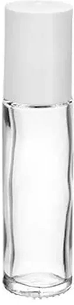 .35 oz White Clear Glass Roll On Containers w/ PE Ball and White Caps ...